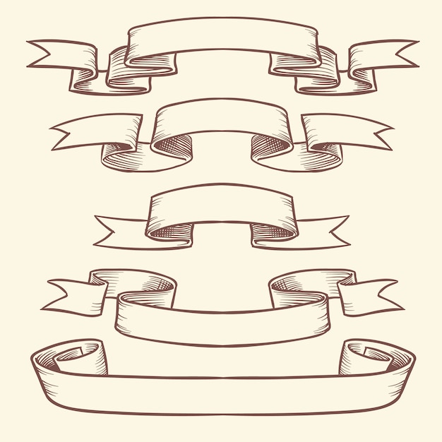 Premium Vector | Hand drawn vintage ribbon banners isolated. design ... Premium Vector | Hand drawn vintage ribbon banners isolated. design ...
