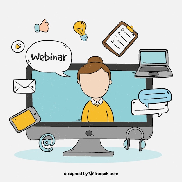 Free Vector | Hand drawn webinar concept with woman Free Vector | Hand drawn webinar concept with woman