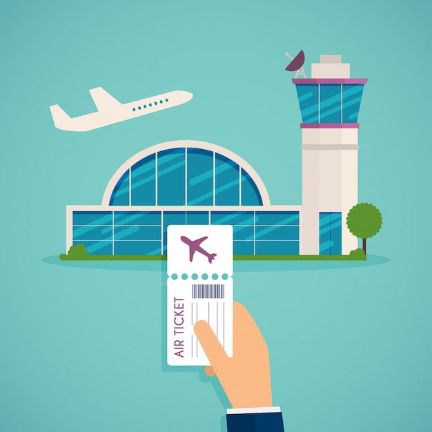 Hand Holding Boarding Pass At Airport Premium Vector