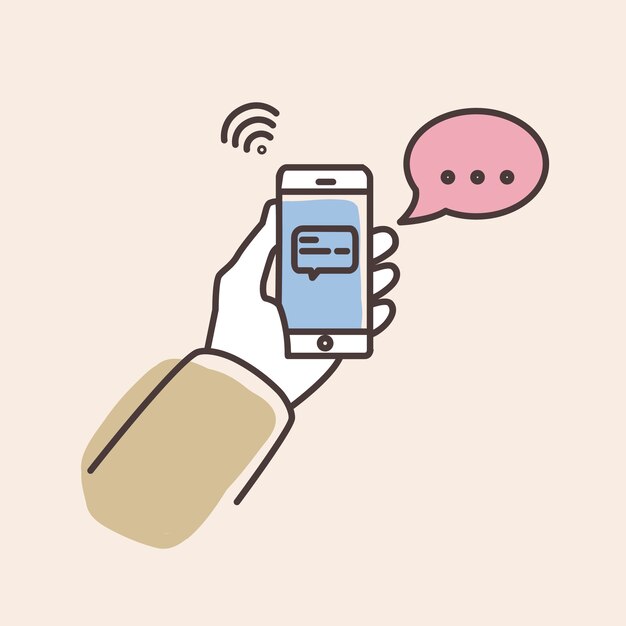 Premium Vector | Hand holding smartphone with text message on screen ... Premium Vector | Hand holding smartphone with text message on screen ...