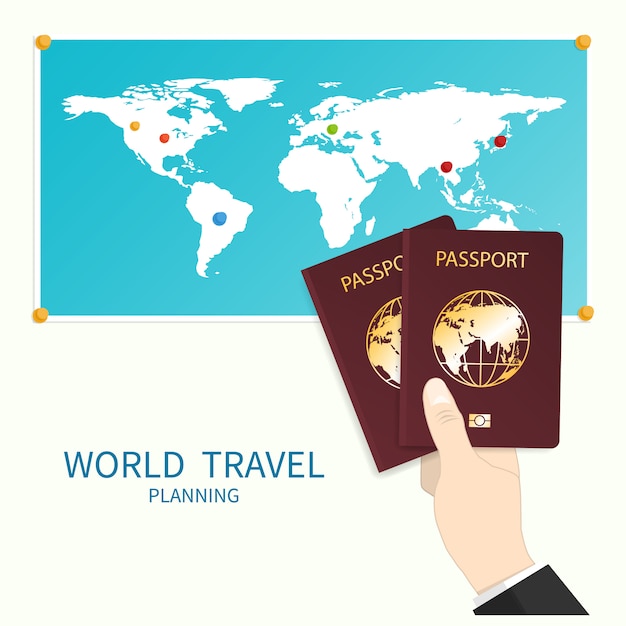 Premium Vector Hand Holds Passport World Map