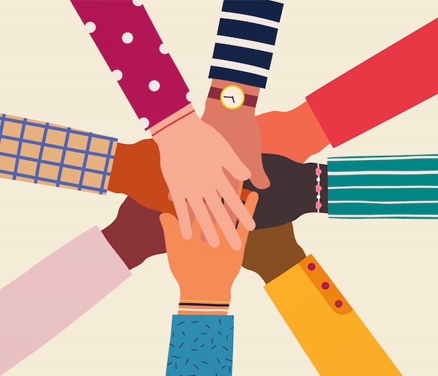 Hands of diverse group of people together. | Premium Vector Hands of diverse group of people together. | Premium Vector