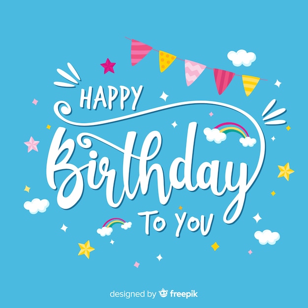 Premium Vector Happy Birthday Lettering On Blue Background