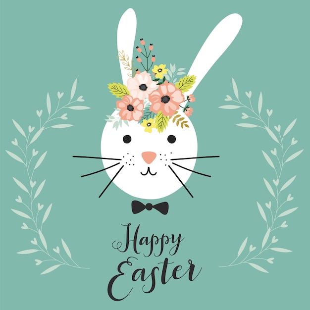 Happy Easter Card With Rabbit Premium Vector