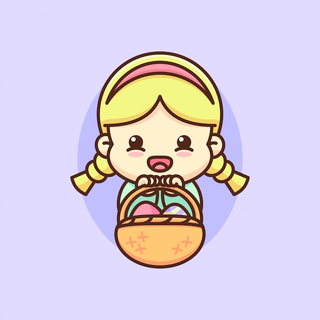 Premium Vector Happy Easter Day A Cute Girl Bring A Basket Of Paschal