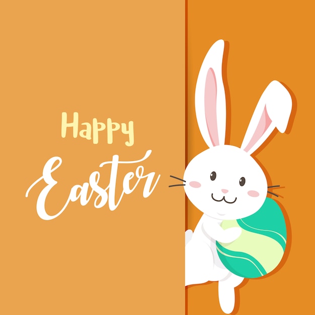 Premium Vector Happy Easter Day With White Easter Rabbit