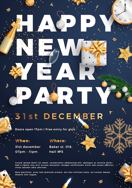 Premium Vector Happy New Year Party Layout Poster Poster Or Flyer