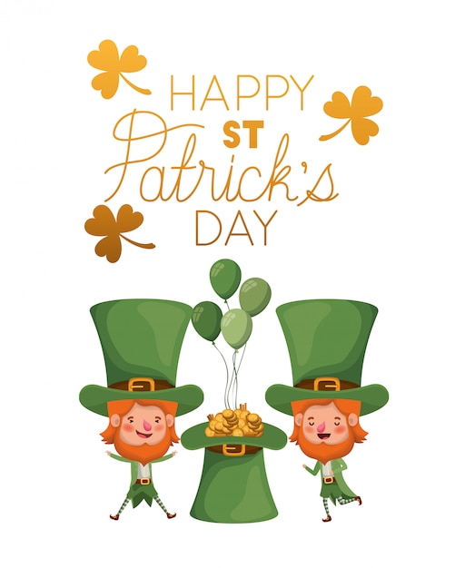 Premium Vector Happy St Patricks Day Label With Leprechauns Character