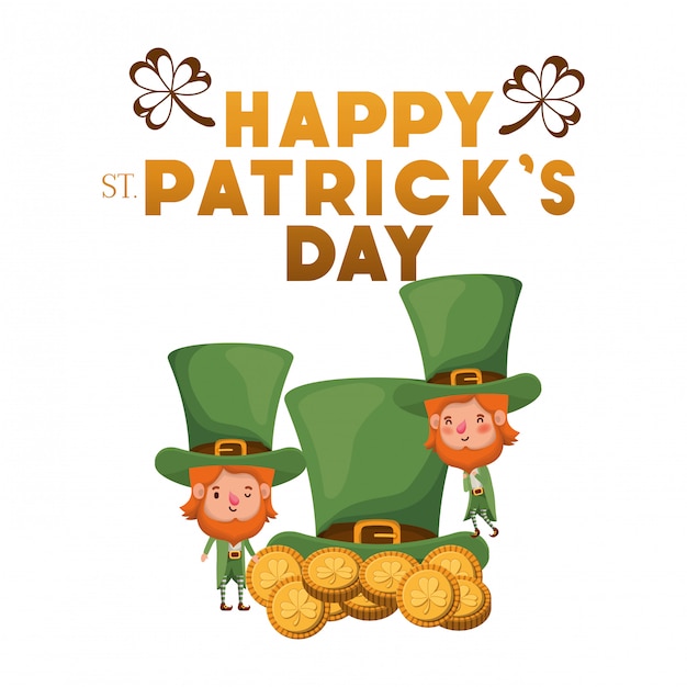 Premium Vector Happy St Patricks Day Label With Leprechauns Character