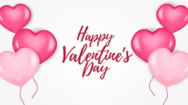 Premium Vector Happy Valentine Day Banner With Pink Hearth Balloon