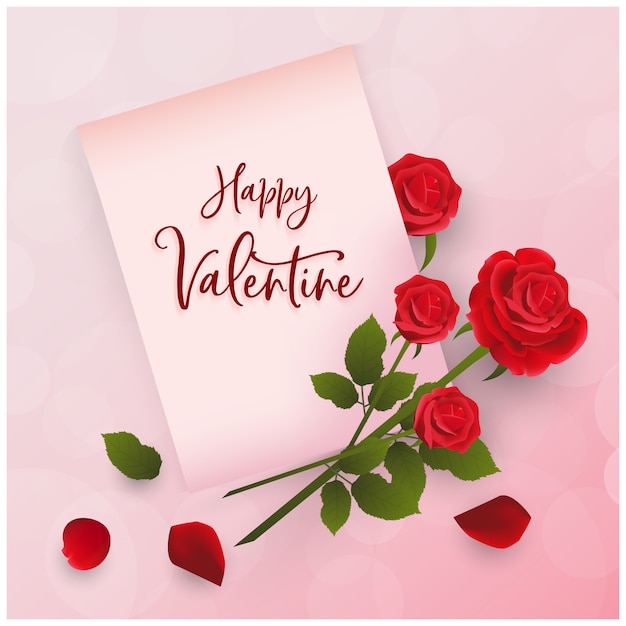 Premium Vector Happy Valentine Greeting With Roses Decoration
