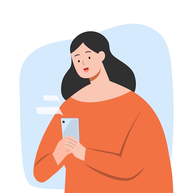Premium Vector | Happy woman texting message on smartphone Premium Vector | Happy woman texting message on smartphone