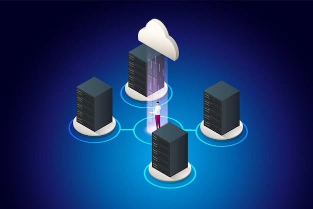 Premium Vector | Hardware developer collect data to save digital data ...