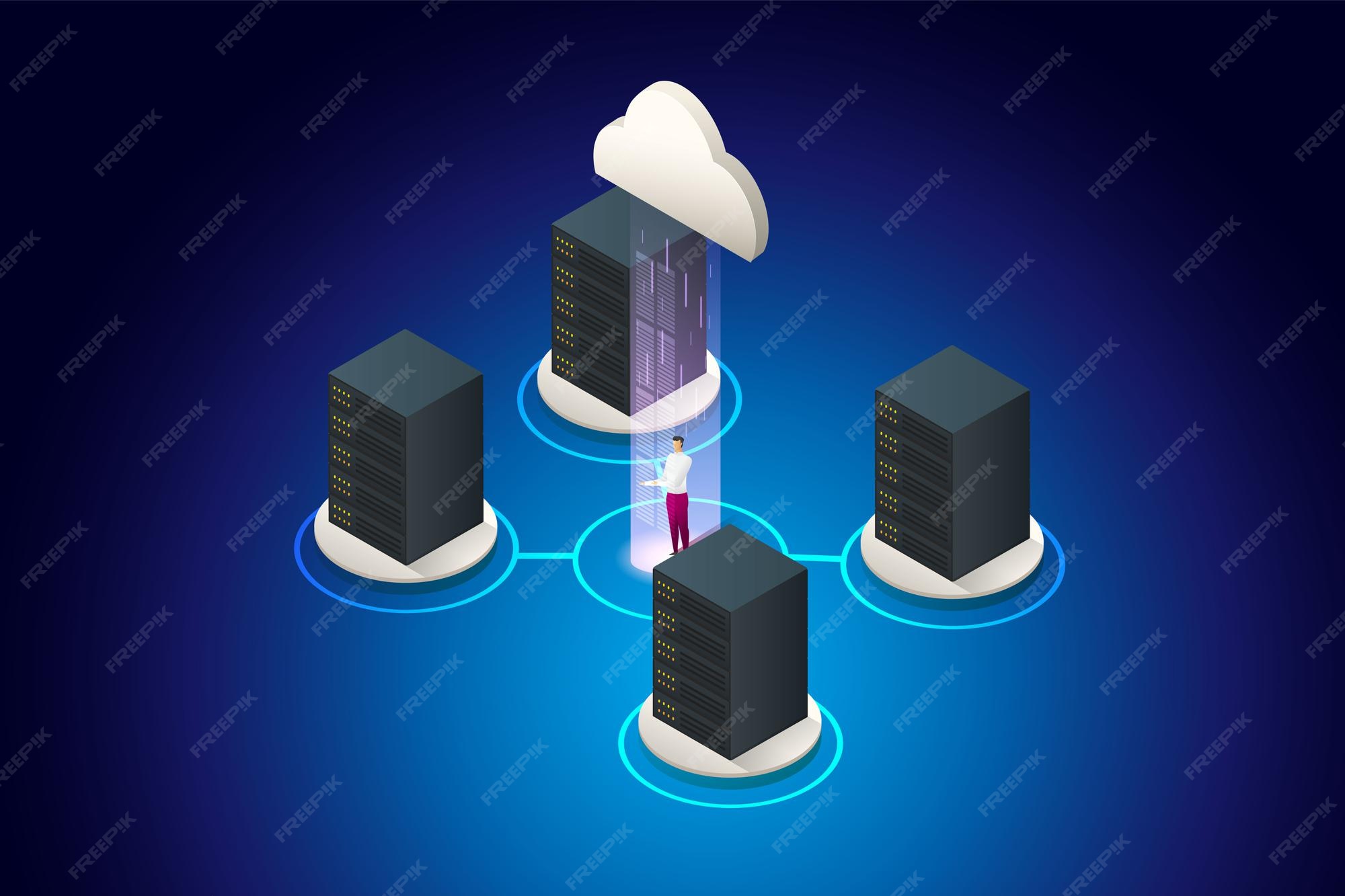 Premium Vector | Hardware developer collect data to save digital data database concept data ...