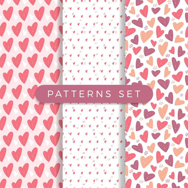 Premium Vector | Heart seamless pattern set. Premium Vector | Heart seamless pattern set.