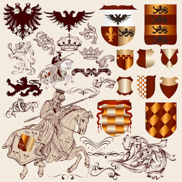 Premium Vector | Heraldic elements collection Premium Vector | Heraldic elements collection