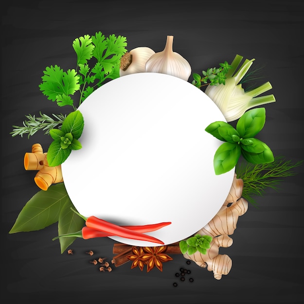 Premium Vector | Herbs and spices round frame Premium Vector | Herbs and spices round frame