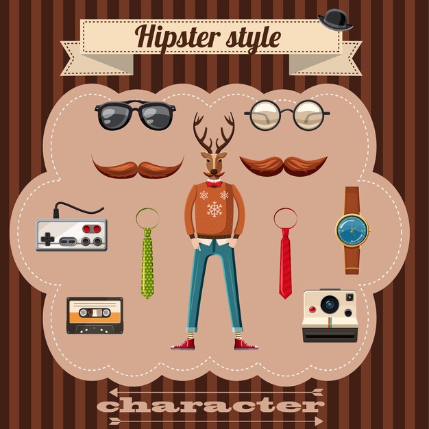 Premium Vector | Hipster style attributes concept. cartoon illustration ... Premium Vector | Hipster style attributes concept. cartoon illustration ...