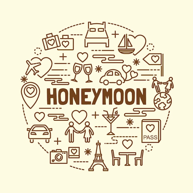 Premium Vector | Honeymoon minimal thin line icons set Premium Vector | Honeymoon minimal thin line icons set
