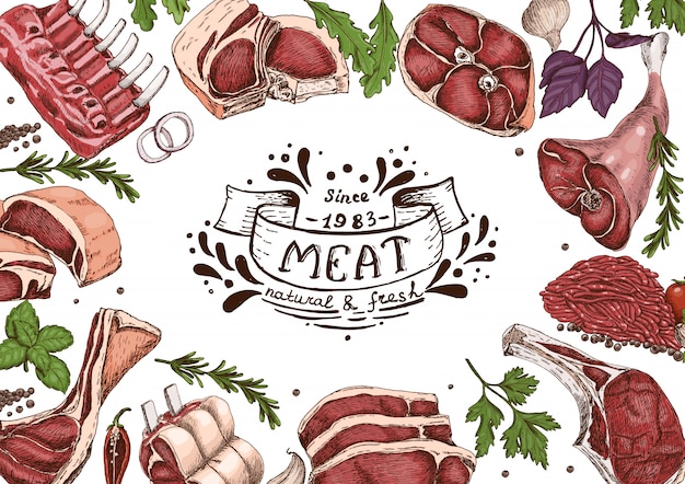 Premium Vector | Horizontal background with meats Premium Vector | Horizontal background with meats