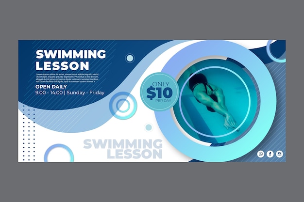 Free Vector | Horizontal banner template for swimming lessons Free Vector | Horizontal banner template for swimming lessons