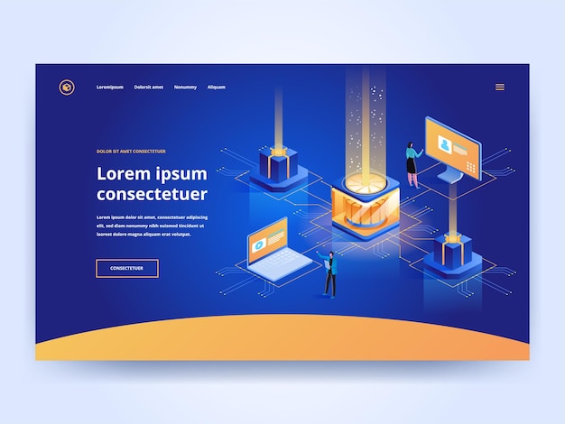 Premium Vector | Hosting service blue landing page template. computer ...