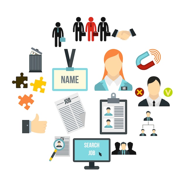 Premium Vector | Human resource management icons set, flat style Premium Vector | Human resource management icons set, flat style