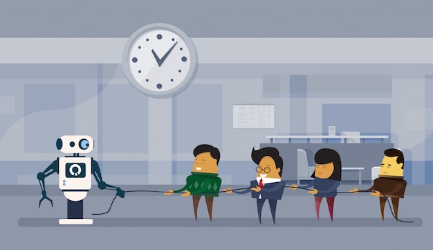 Premium Vector | Human vs robots modern robotic and business people group Premium Vector | Human vs robots modern robotic and business people group