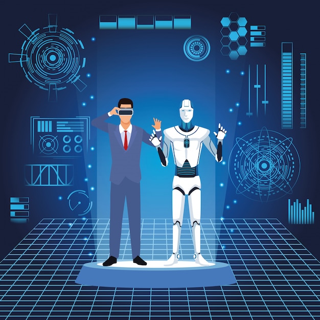 Premium Vector | Humanoid robot and businessman Premium Vector | Humanoid robot and businessman