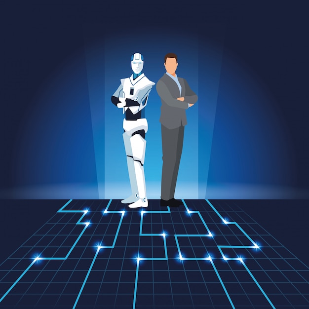 Premium Vector | Humanoid robot and businessman Premium Vector | Humanoid robot and businessman