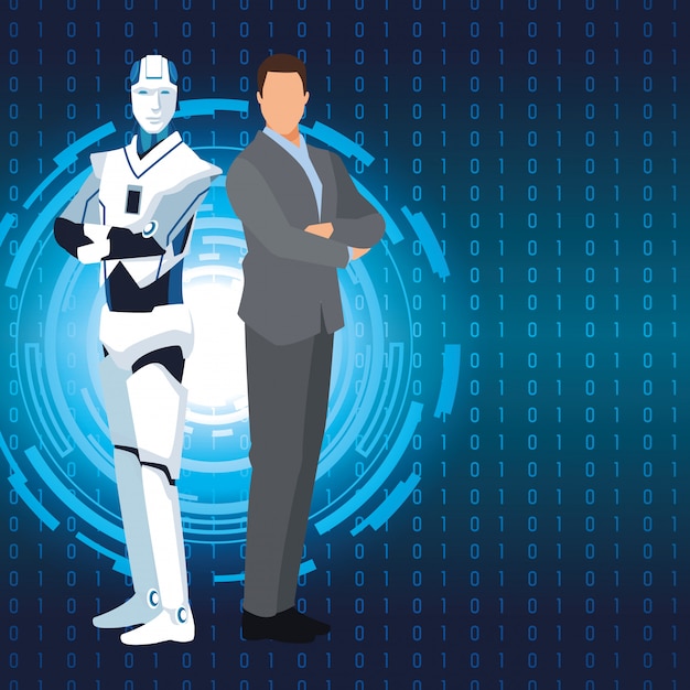 Premium Vector | Humanoid robot and businessman Premium Vector | Humanoid robot and businessman