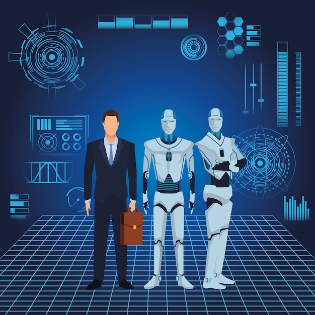 Premium Vector | Humanoid robot and businessman Premium Vector | Humanoid robot and businessman