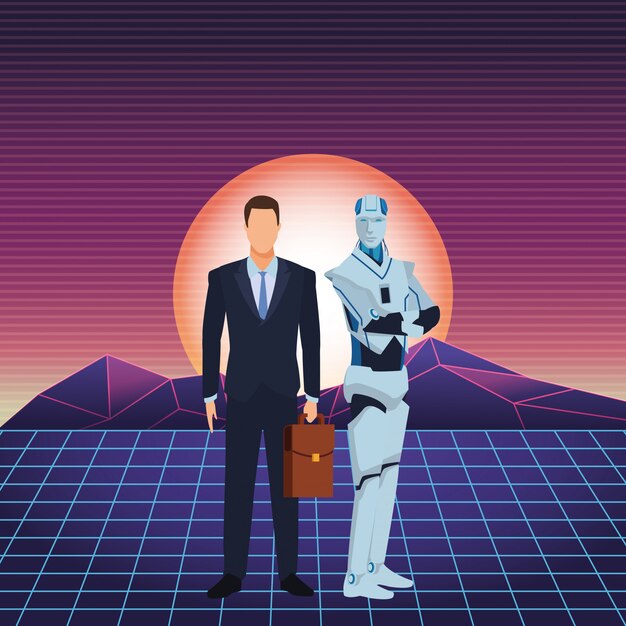 Premium Vector | Humanoid robot and businessman Premium Vector | Humanoid robot and businessman