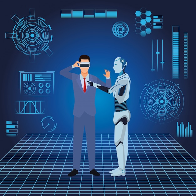 Premium Vector | Humanoid robot and businessman Premium Vector | Humanoid robot and businessman
