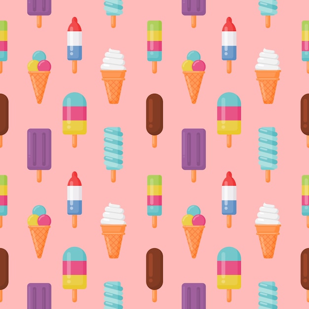 Premium Vector Ice Cream Seamless Pattern On Pink Background