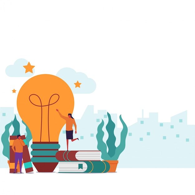 Premium Vector | Idea creation flat couple hold big idea bulb with ... Premium Vector | Idea creation flat couple hold big idea bulb with ...