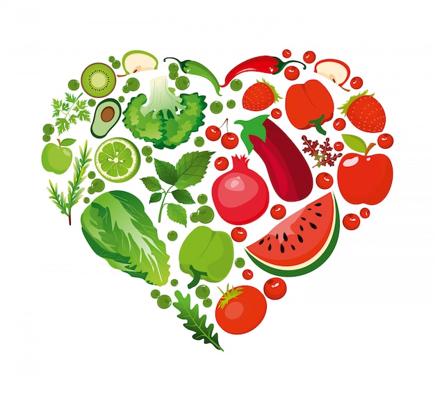 Premium Vector Illustration Heart Shape Of Red Fruits And Vegetables