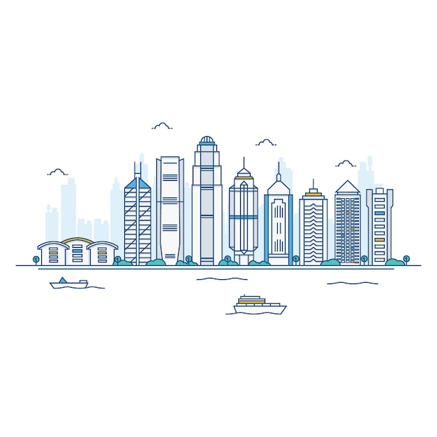 Illustration of hong kong skyline. Vector | Premium Download Illustration of hong kong skyline. Vector | Premium Download