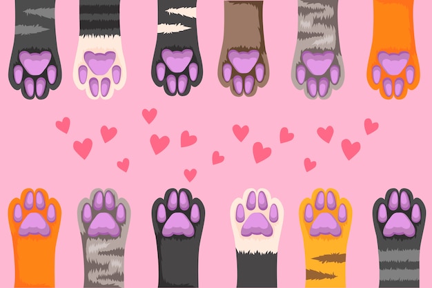 Premium Vector | Illustration of multi-colored cat paws on a pink ... Premium Vector | Illustration of multi-colored cat paws on a pink ...