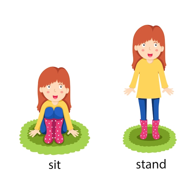 Premium Vector | Illustrator of opposite sit and stand Premium Vector | Illustrator of opposite sit and stand