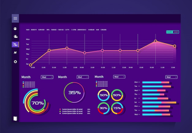 Infographic Dashboard Template With Flat Design Graphs And Charts