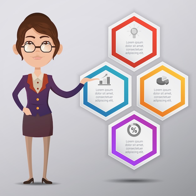 Premium Vector | Infographic template design with business woman character Premium Vector | Infographic template design with business woman character