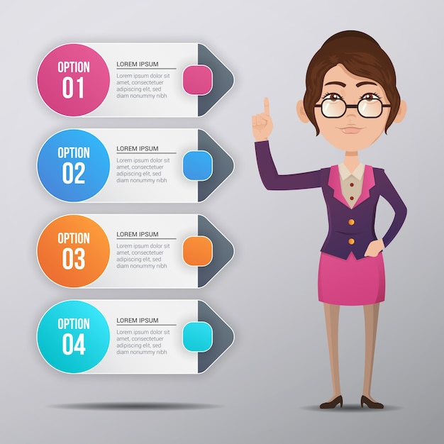 Premium Vector | Infographic template design with business woman character Premium Vector | Infographic template design with business woman character