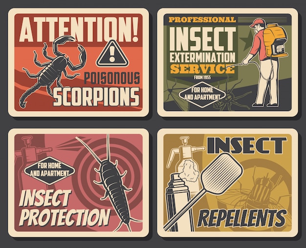 Premium Vector | Insects extermination service pest control posters Premium Vector | Insects extermination service pest control posters