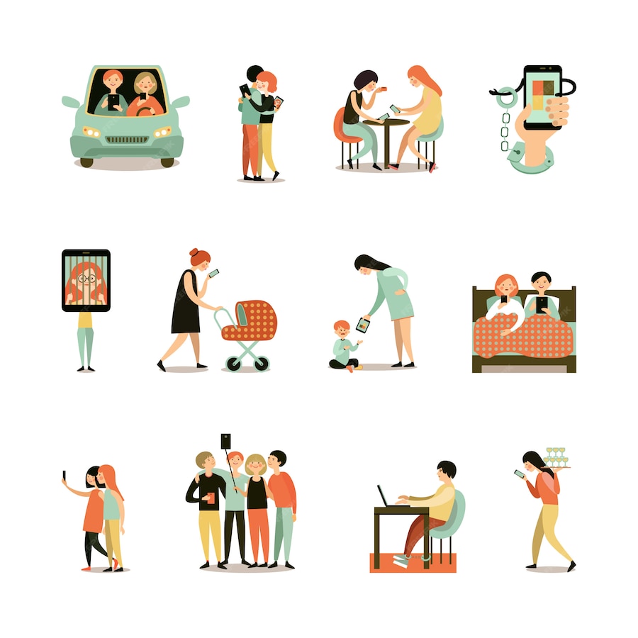 Free Vector | Internet addiction decorative icons set Free Vector | Internet addiction decorative icons set