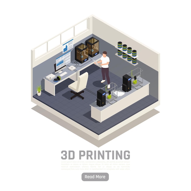 Premium Vector | Isometric 3d printing banner Premium Vector | Isometric 3d printing banner