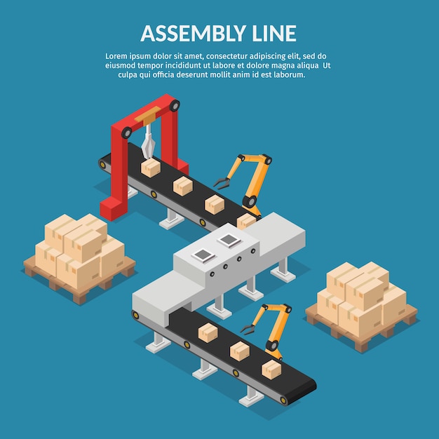 Premium Vector | Isometric automation abstract robotic assembly line. Premium Vector | Isometric automation abstract robotic assembly line.
