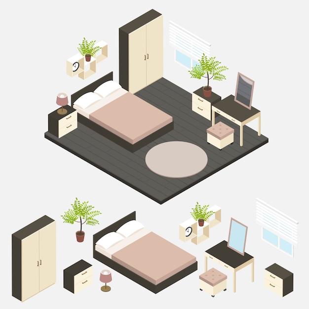Isometric bedroom interior composition | Free Vector Isometric bedroom interior composition | Free Vector