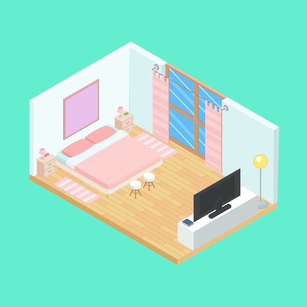 Premium Vector Isometric Bedroom Pink