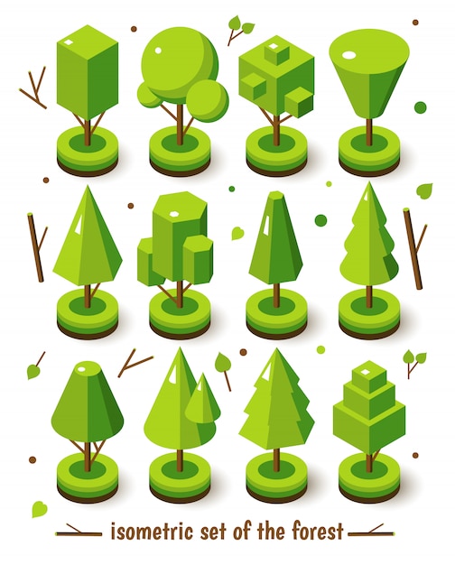 Premium Vector | Isometric bright tree set Premium Vector | Isometric bright tree set